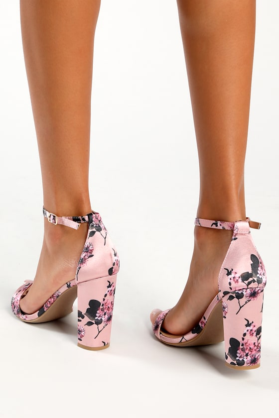 Cute Satin Heels - Floral Print Heels - Ankle Strap Heels - Lulus