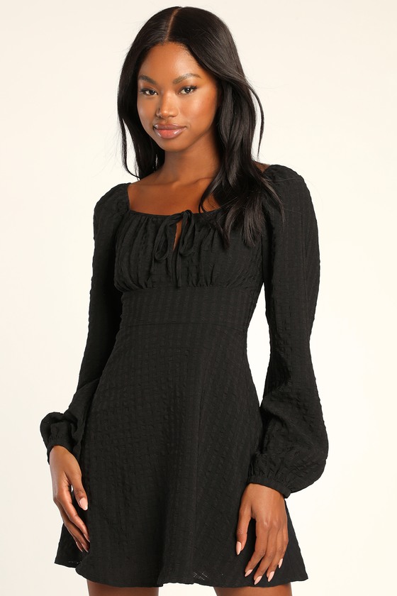 Black Long Sleeve Dress Mini Dress Puff Sleeve Dress Lulus