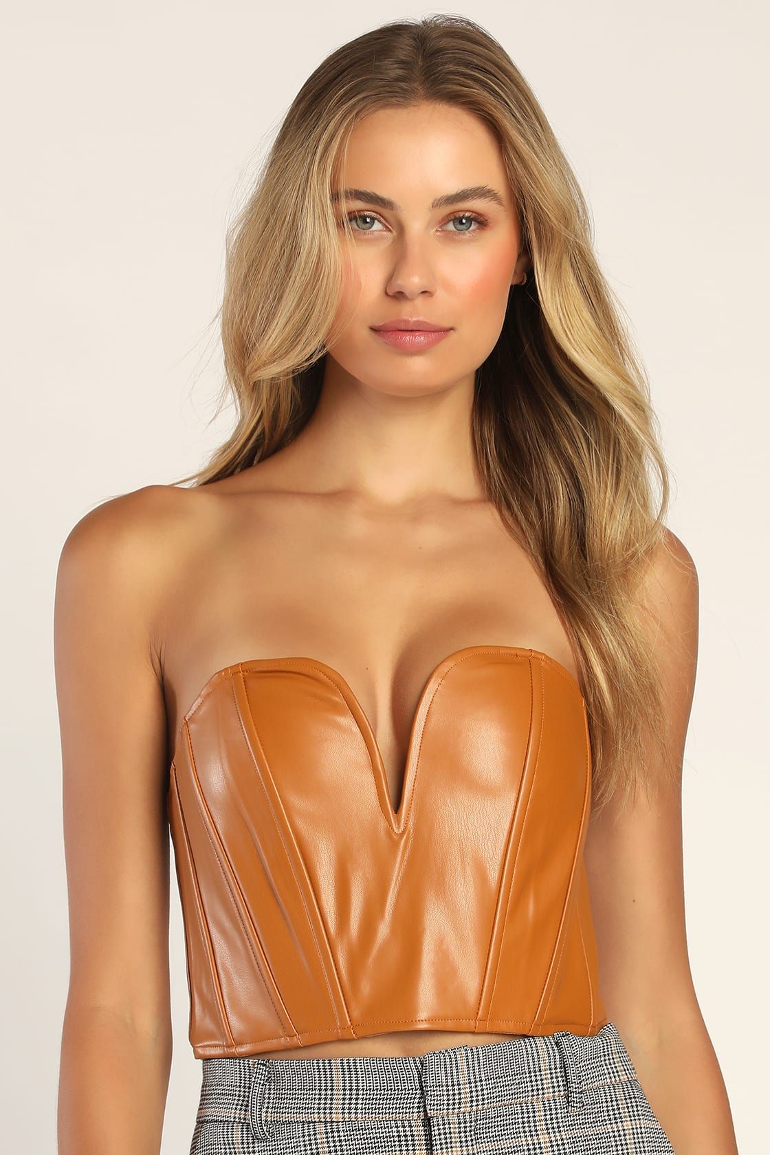 Brown Vegan Leather Top Bustier Crop Top Strapless Top Lulus