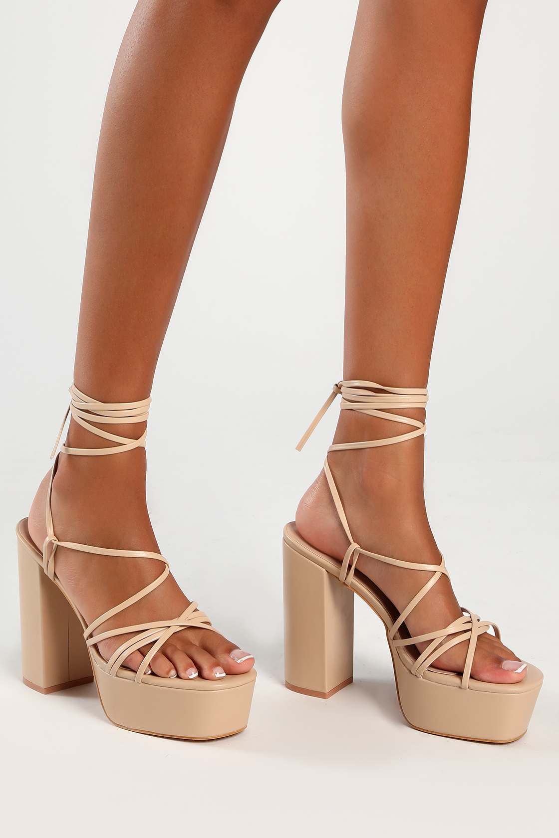 Light Nude Platform Heels - Lace-Up Heels - Platform High Heels - Lulus