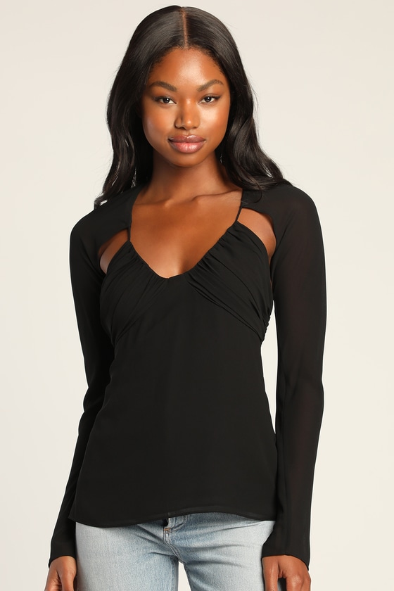 Black Cutout Top Long Sleeve Top Back Cutout Top Lulus