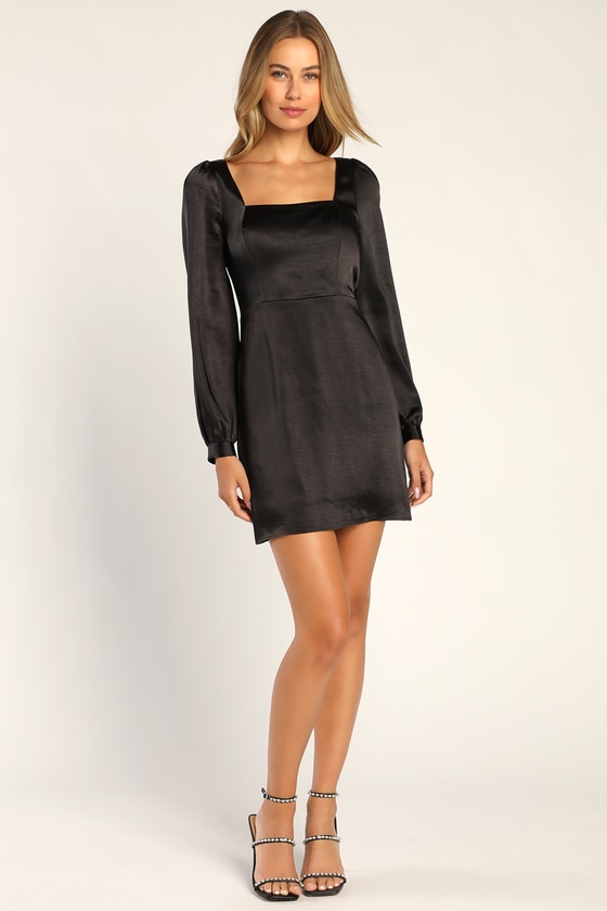 Black Mini Dress Black Satin Dress Long Sleeve Mini Dress Lulus