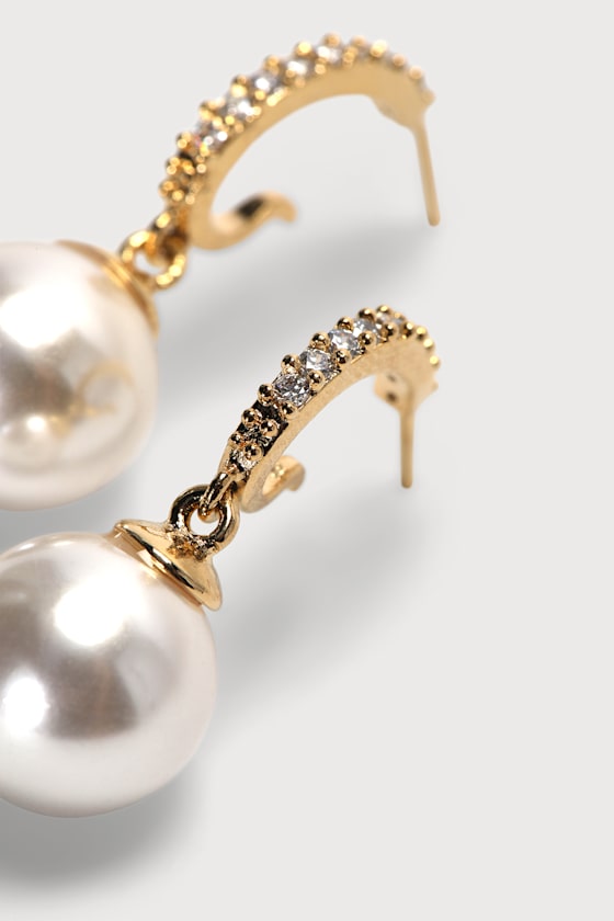 Gold Huggie Earrings - Mini Hoop Earrings - Faux Pearl Earrings - Lulus