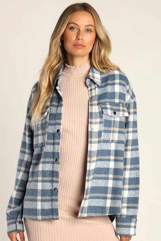 Blue Plaid Shacket - Oversized Shacket - Women's Flannel Jacket - Lulus