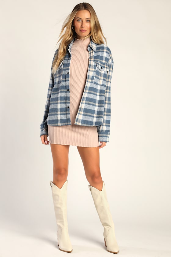 Blue Plaid Shacket - Oversized Shacket - Women's Flannel Jacket - Lulus