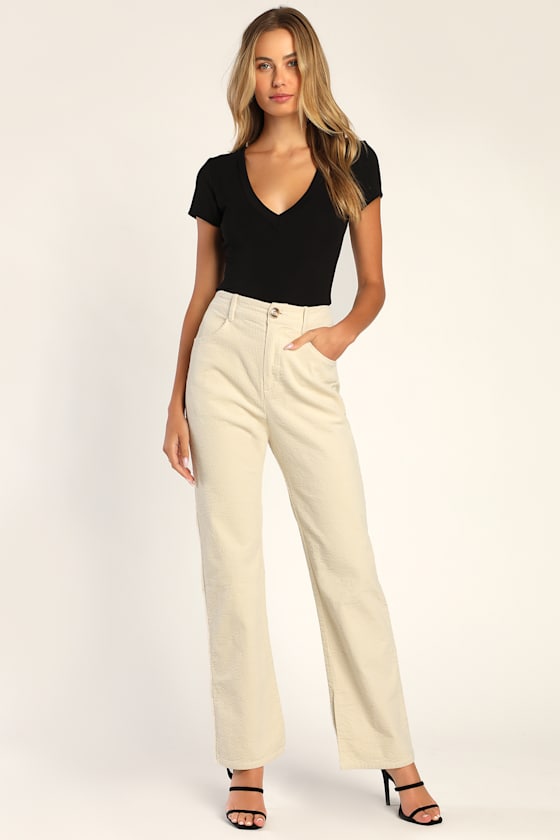 Ivory Corduroy Pants - Straight Leg Pants - Cords - Slit Pants - Lulus