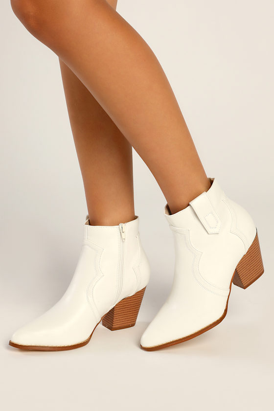 White Faux Leather Boots - Western-Style Booties - Ankle Boots - Lulus