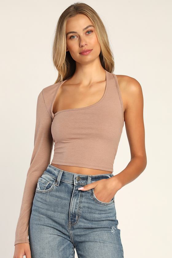 Light Brown Asymmetrical Top - One-Shoulder Top - Women's Tops - Lulus