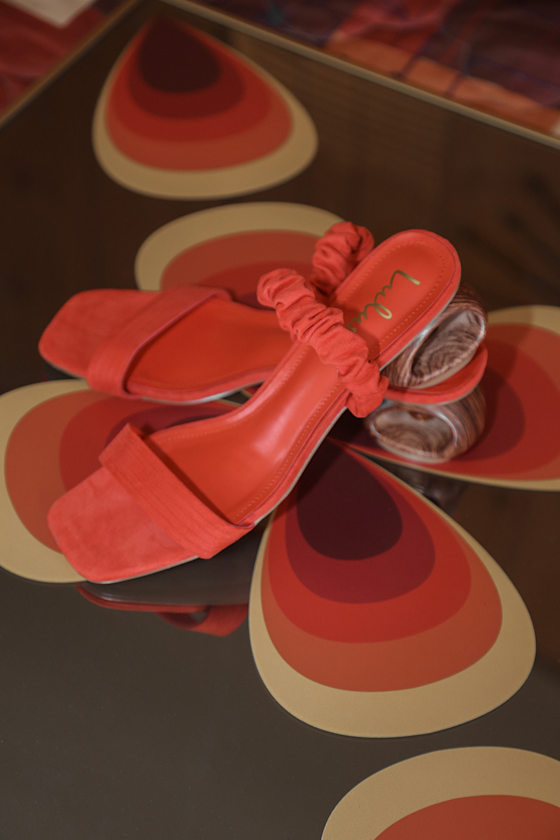 Red Slide Sandals - Sculpted Heel Sandals - Peep-Toe Sandals - Lulus