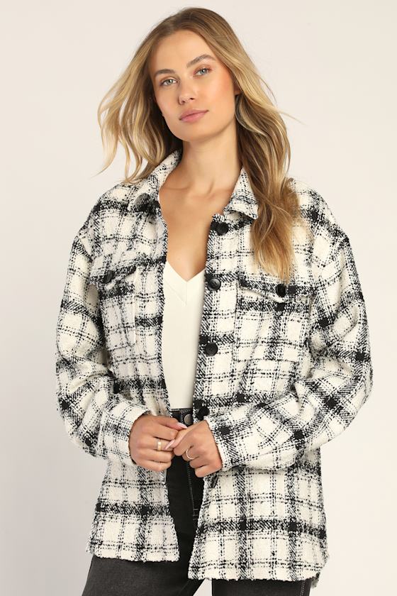 Ivory Plaid Shacket - Boucle Shacket - Boucle Flannel - Shacket - Lulus