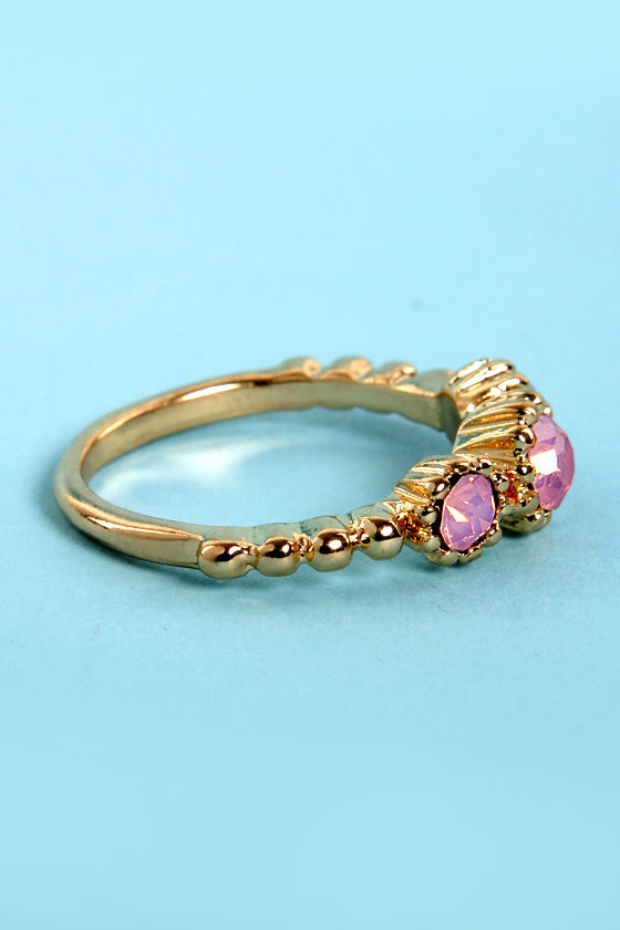 Lovely Rhinestone Ring - Gold Ring - Pink Ring - $11.00