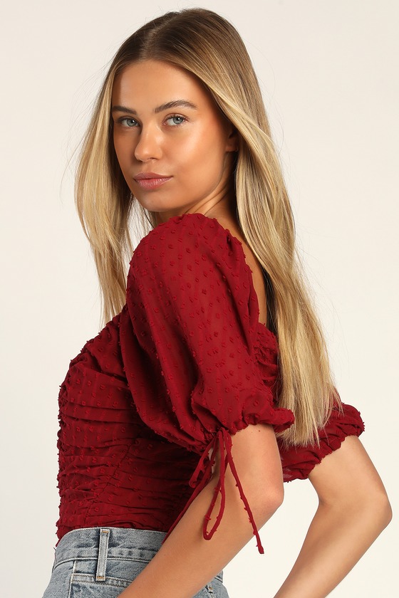 Red Bodysuit - Swiss Dot Bodysuit - Ruched Bodysuit - Bodysuit - Lulus Red Bodysuit - Swiss Dot Bodysuit - Ruched Bodysuit - Bodysuit - Lulus