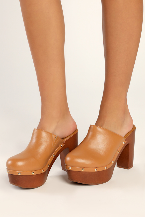 Tan Clogs - Platform Clogs - Studded Clogs - Fall Shoes - Lulus