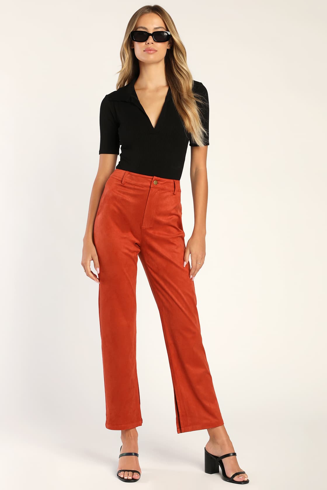 Rust Suede Pants - Straight Leg Pants - High-Waisted Suede Pants - Lulus