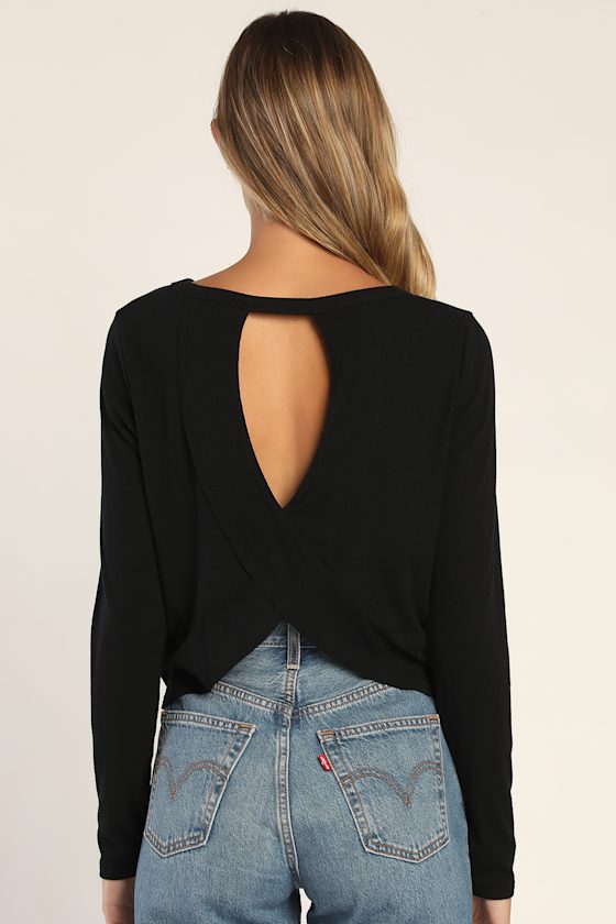 Black Ribbed Top - Long Sleeve Top - Cutout Top - Women's Tops - Lulus