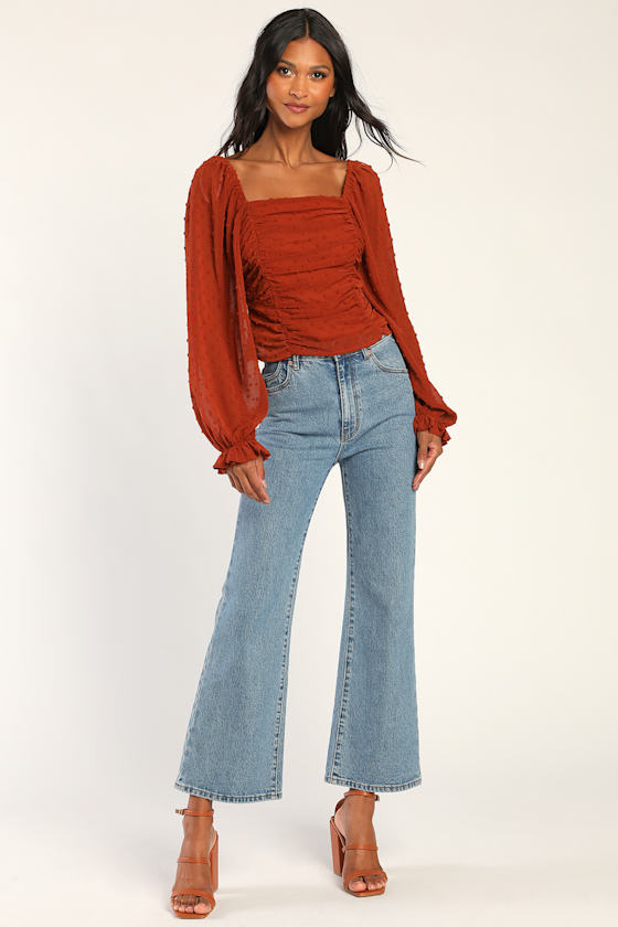 Rust Orange Top - Balloon Sleeve Top - Ruched Top - Lulus
