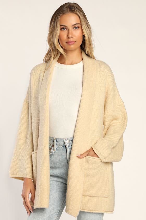 Cream Knit Cardigan - Long Sleeve Cardigan - Open-Front Cardigan - Lulus