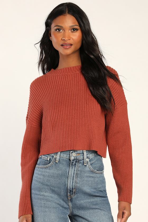 Rust Brown Top - Long Sleeve Sweater Top - Cropped Sweater - Lulus