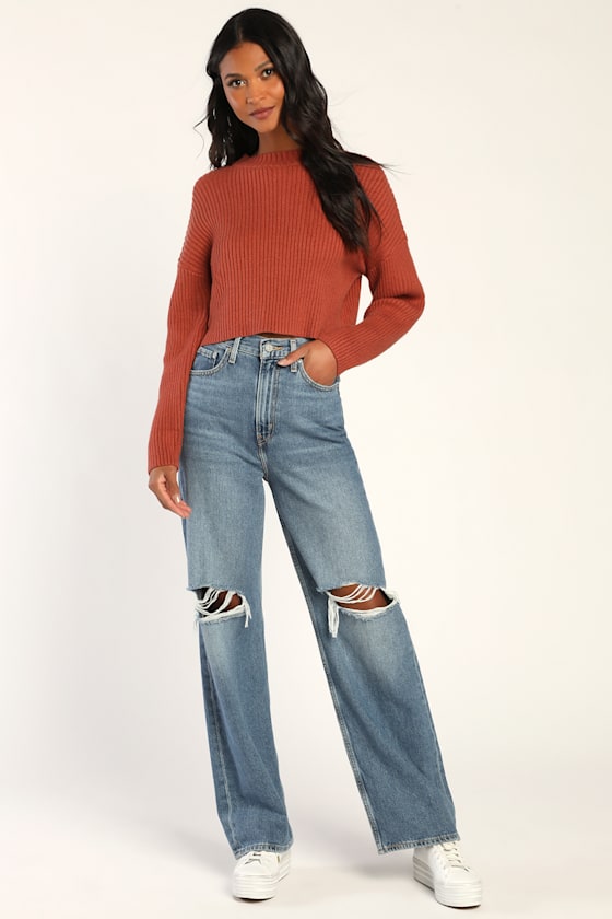 Rust Brown Top - Long Sleeve Sweater Top - Cropped Sweater - Lulus