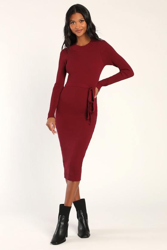 Wine Red Sweater Dress Sweater Midi Dress Bodycon Dress Lulus