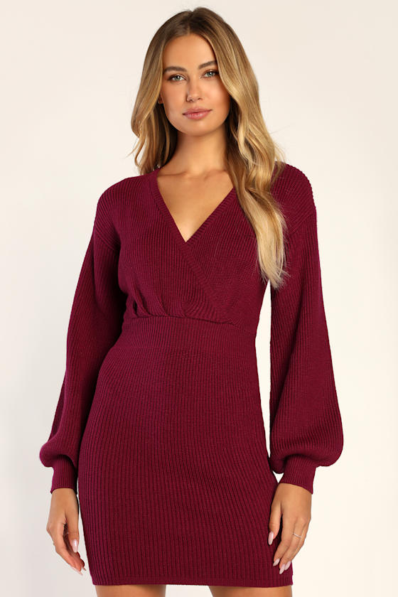 Plum Purple Sweater Dress - Sweater Mini Dress - Fall Mini Dress - Lulus