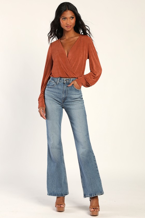 Rust Orange Top Long Sleeve Top Slinky Long Sleeve Top Lulus