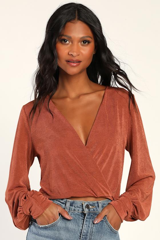 Rust Orange Top - Long Sleeve Top - Slinky Long Sleeve Top - Lulus