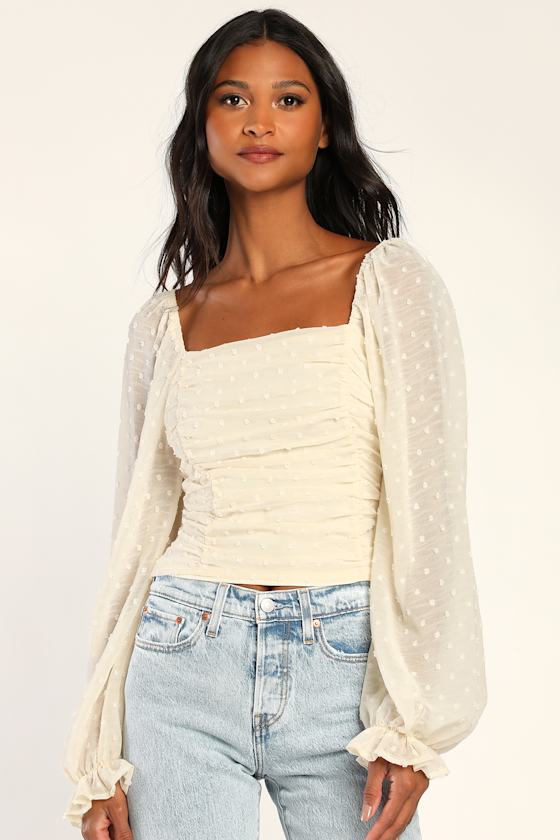 Ivory Top - Balloon Sleeve Top - Ruched Top - Lulus