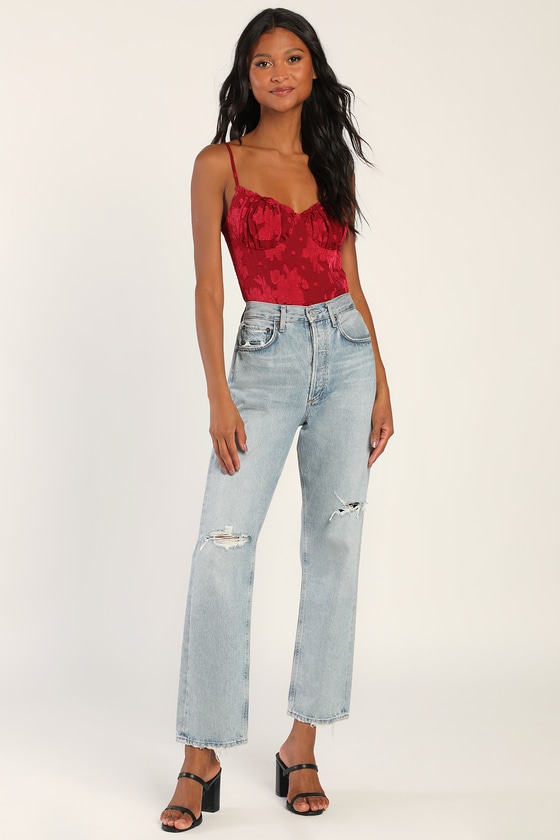 Red Floral Bodysuit Floral Applique Bodysuit Cute Bodysuit Lulus