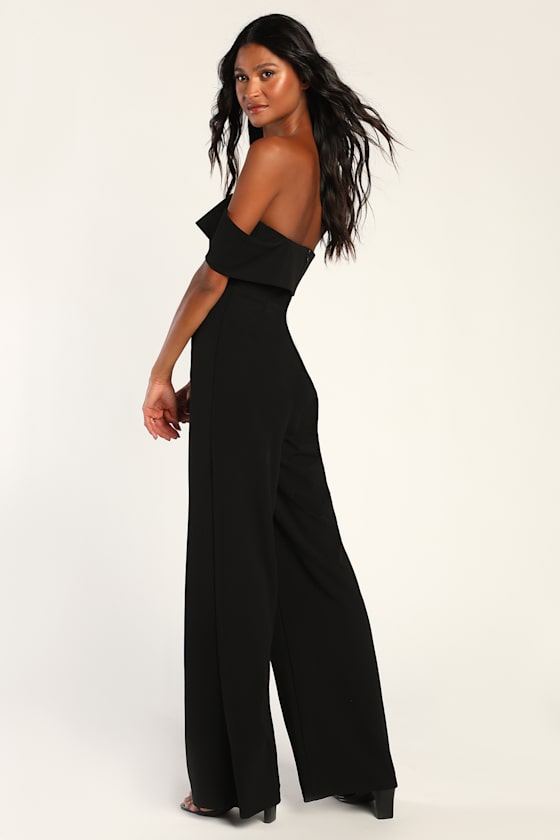 Black Wide-Leg Jumpsuit - Off-the-Shoulder Jumpsuit - Jumpsuit - Lulus