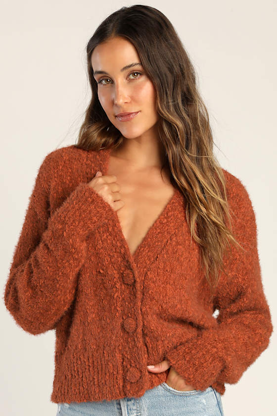 Rust Orange Cardigan - Knit Cardigan - Oversized Cardigan - Cardi - Lulus