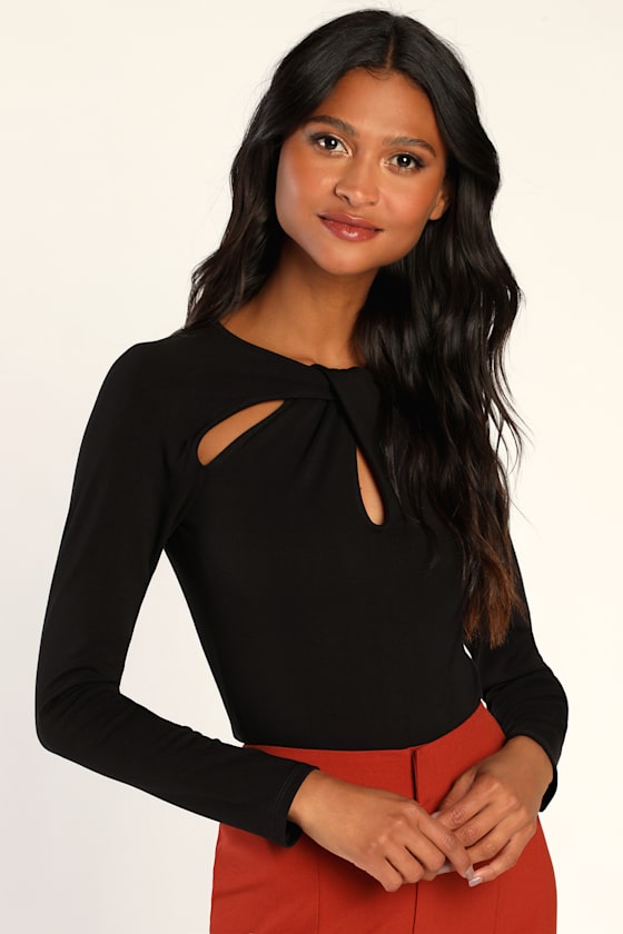 Cute Black Bodysuit - Long Sleeve Bodysuit - Cutout Top - Lulus