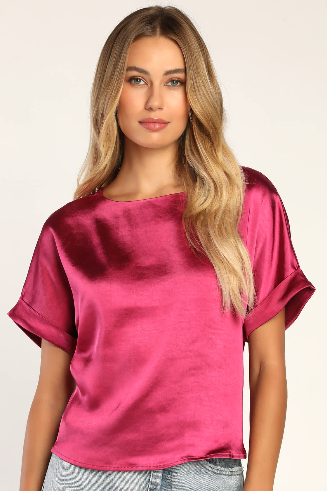 Magenta Satin Top - Short Sleeve Satin Shirt - Short Sleeve Top - Lulus