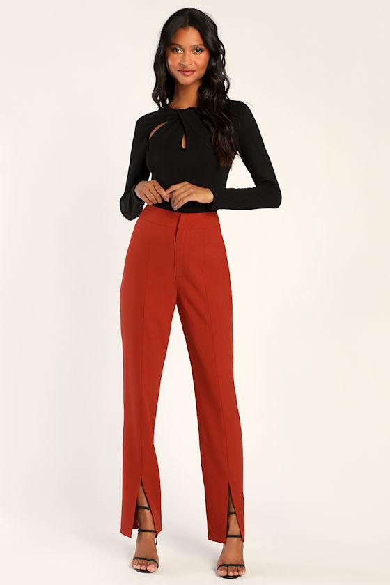 Rust Orange Trouser Pants - Tapered Pants - Slit Pants - Lulus
