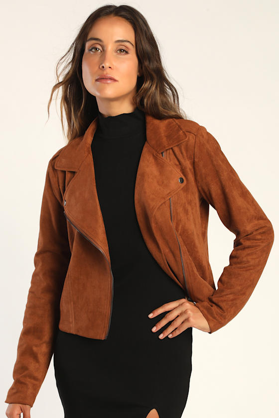Brown Vegan Suede Jacket - Brown Moto Jacket - Vegan Suede - Lulus