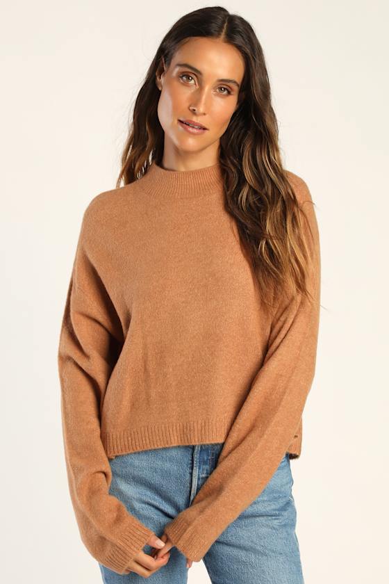 Light Brown Sweater - Mock Neck Sweater - Long Sleeve Sweater - Lulus