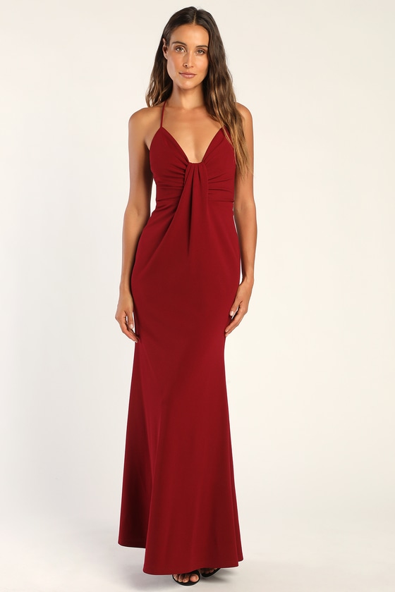 Sexy Red Dress Mermaid Maxi Dress Lace Up Back Maxi Dress Lulus