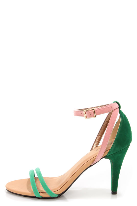 Promise Delma Turquoise Multi Color Block High Heel Sandals - $35.00 ...