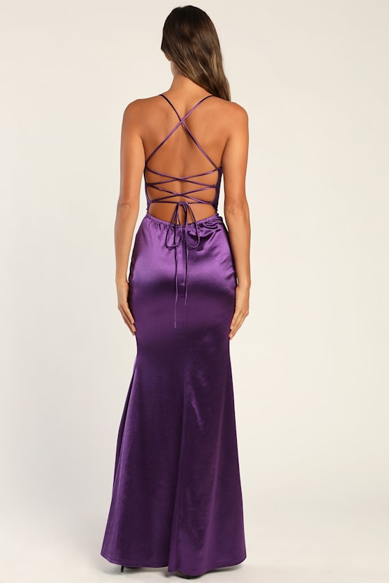 Purple Satin Maxi Dress - Lace-Up Dress - Backless Maxi Dress - Lulus