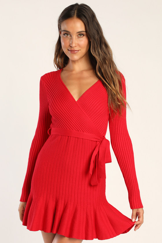 Red Dress Sweater Dress Skater Sweater Dress Lulus