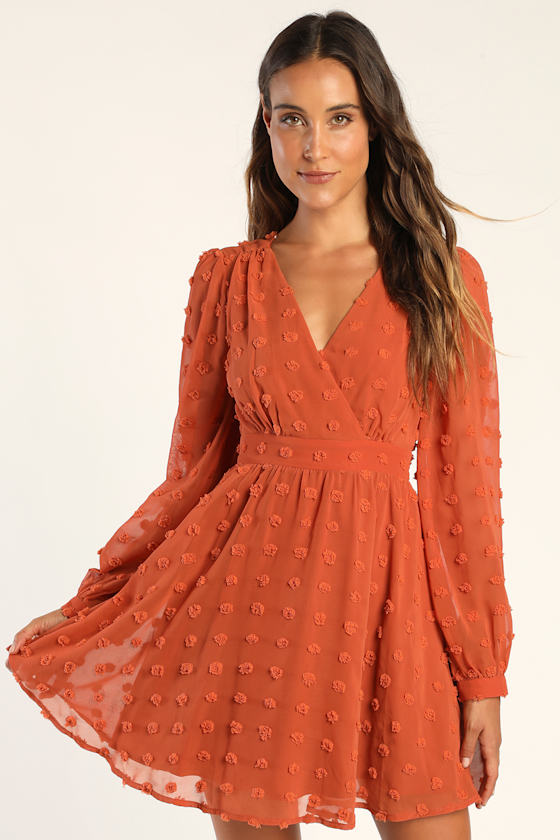 Rust Orange Mini Dress - Clip Dot Dress - Mini Dress - Lulus