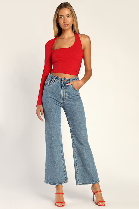 Red Asymmetrical Top - One-Shoulder Top - Women's Tops - Lulus