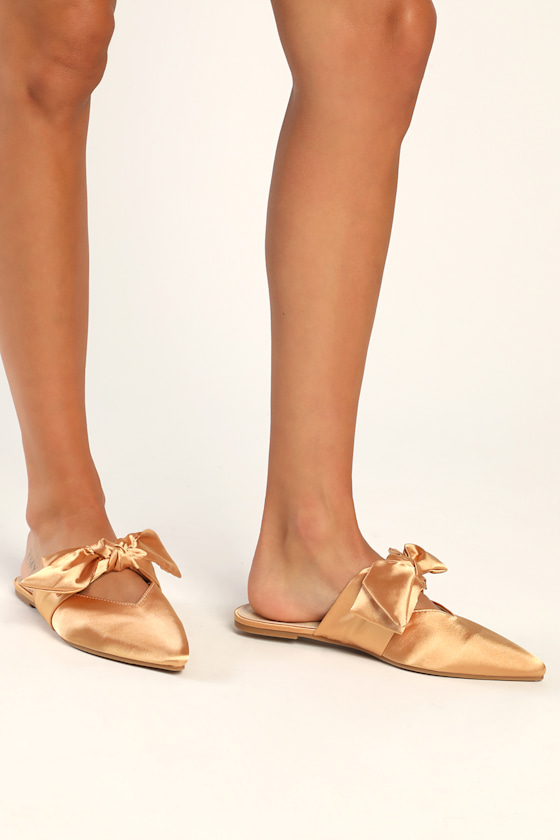 Gold Mules - Satin Mules - Pointed Toe Mules - Bow Mules - Lulus