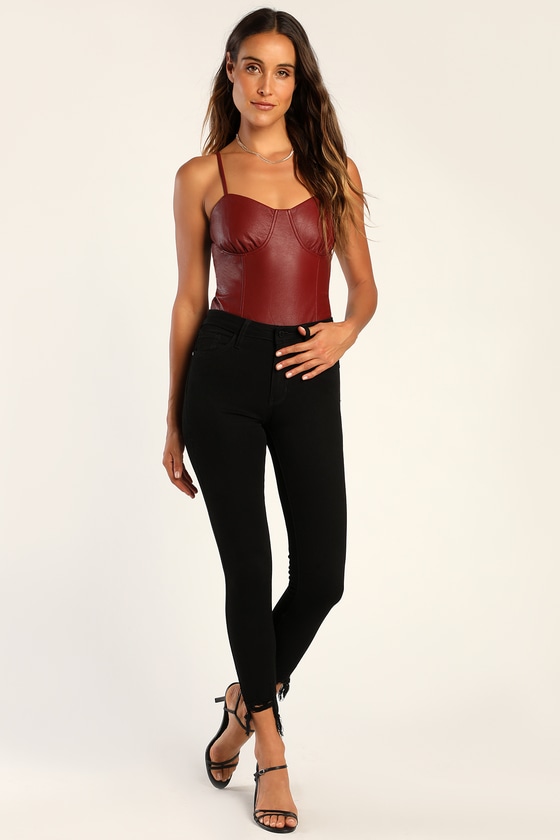 Sexy Burgundy Bodysuit Vegan Leather Top Bustier Bodysuit Lulus