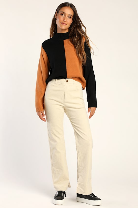 Black and Brown Sweater - Color Block Sweater - Mock Neck Sweater - Lulus