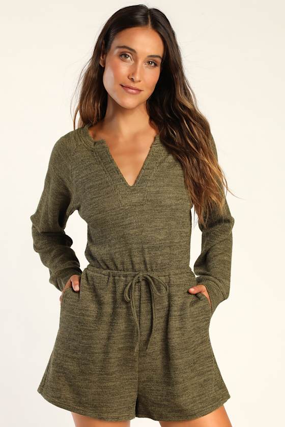 Olive Green Romper - Lounge Romper -Long Sleeve Romper - Lulus