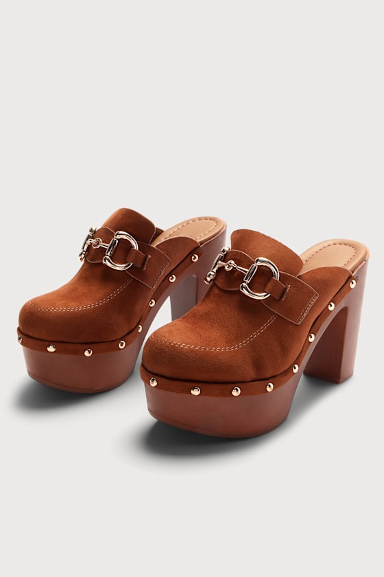 Brown Clogs - Faux Suede Clogs - Platform Clogs - Studded Clogs - Lulus