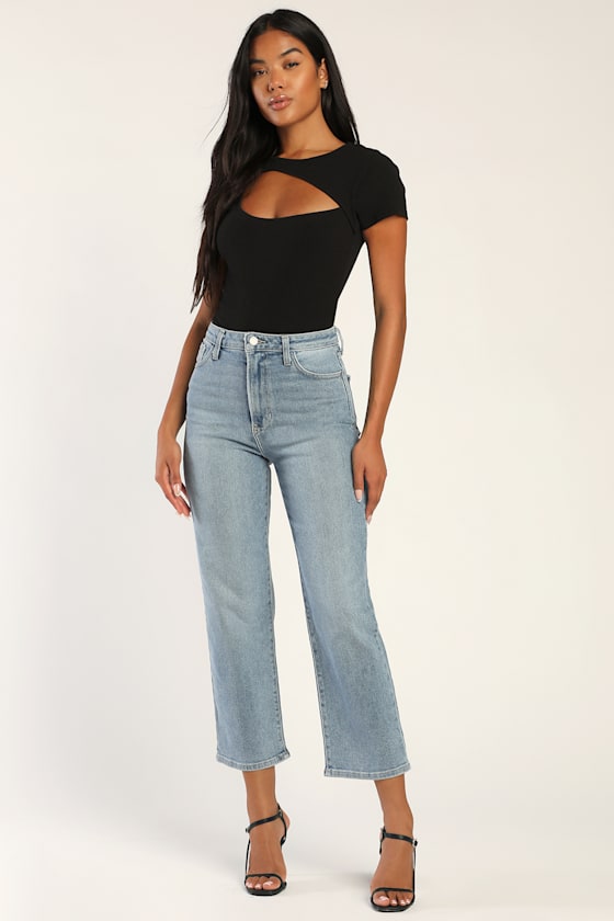 Just Black Light Wash Jeans - Straight Leg Jeans - Ribcage Jeans - Lulus