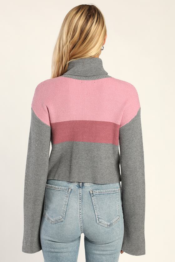 Color Block Sweater - Turtleneck Sweater - Cropped Grey Sweater - Lulus
