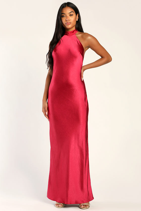 Red Satin Maxi Dress - Maxi Dress - Halter Maxi Dress - Lulus